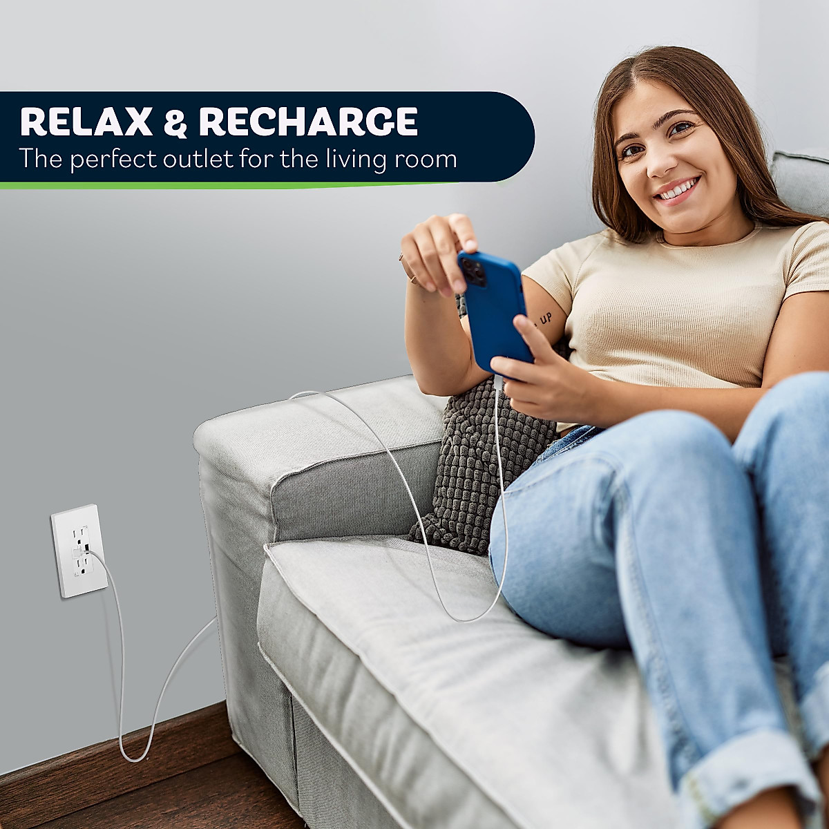 TOPGREENER 5.8A Ultra-High-Speed USB C Wall Outlet Charger, 15A Duplex Tamper-Resistant Receptacle Plug, Charging Power Outlet with USB Ports, Electrical USB Socket, UL Listed, TU21558AC, White