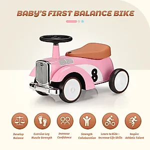 Toddler Car - JOYLDIAS Ride on Cars for Toddlers for 1.5-3 Years Old with Limited Steering Wheels, Secret Storage, Pink