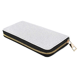 Premium Glitter Fabric Bling Continental Zip Around Wallet, Silver