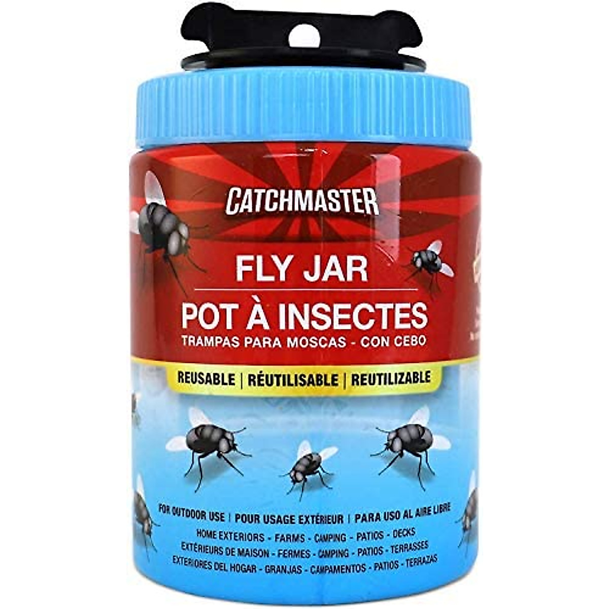 Reusable Trap Fly Jar by Catchmaster - 6 Count, Ready to Use Outdoors. Flying Insect BugTrap, Water Soluble Attract Attractant Scent. Blowfly Trap Captures Hundreds of Common Flies - Made in The USA