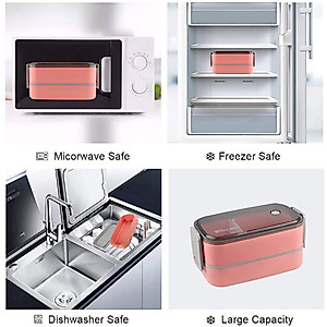 NatraProw Bento Box For Adults BPA-Free Leak Proof 3 Compartments Lunch Box Kit With Detachable Divider, Lunch Bag, Stackable Lunch Containers Pink Bento Box With Utensils (pink)