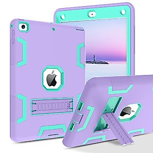 BENTOBEN for iPad 6th Generation Cases, iPad 5th Generation Case, iPad 9.7 2018/2017 Case, 3 in 1 Heavy Duty Rugged Shockproof Kickstand Protective Tablet Cover for iPad 9.7" 2018/2017, Purple/Green