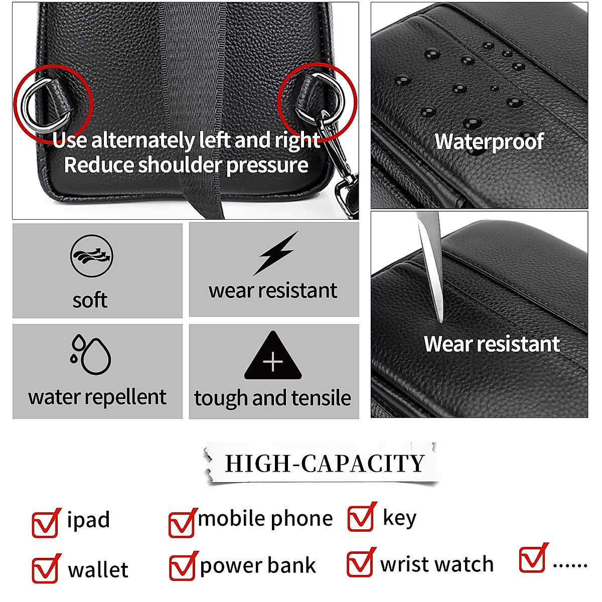 FSD.WG sling Backpack for Men Chest Bag Crossbody Shoulder Bags Travel Bag Purse for Men with Water Resistant