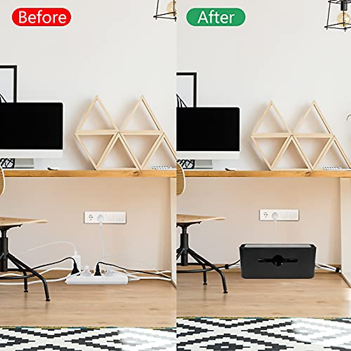 Cable Management Box,Cord Box to Hide Power Strips,Cord Organizer Hider to Conceal The Electrical Wires from TV Computer Under Desk and on Floor for Home Office,Black