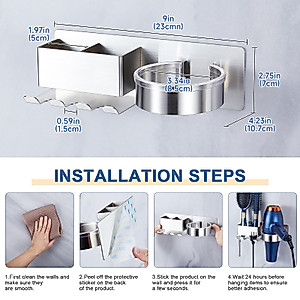 YAYINLI Hair Dryer Holder, Hair Dryer Holder Wall Mount, Hair Tool Organizer, Blow Dryer Holder For Bathroom, Stainless Steel Hair Dryer Hanger Adhesive Blow Dryer Holder, Hair Dryer Storage For Salon