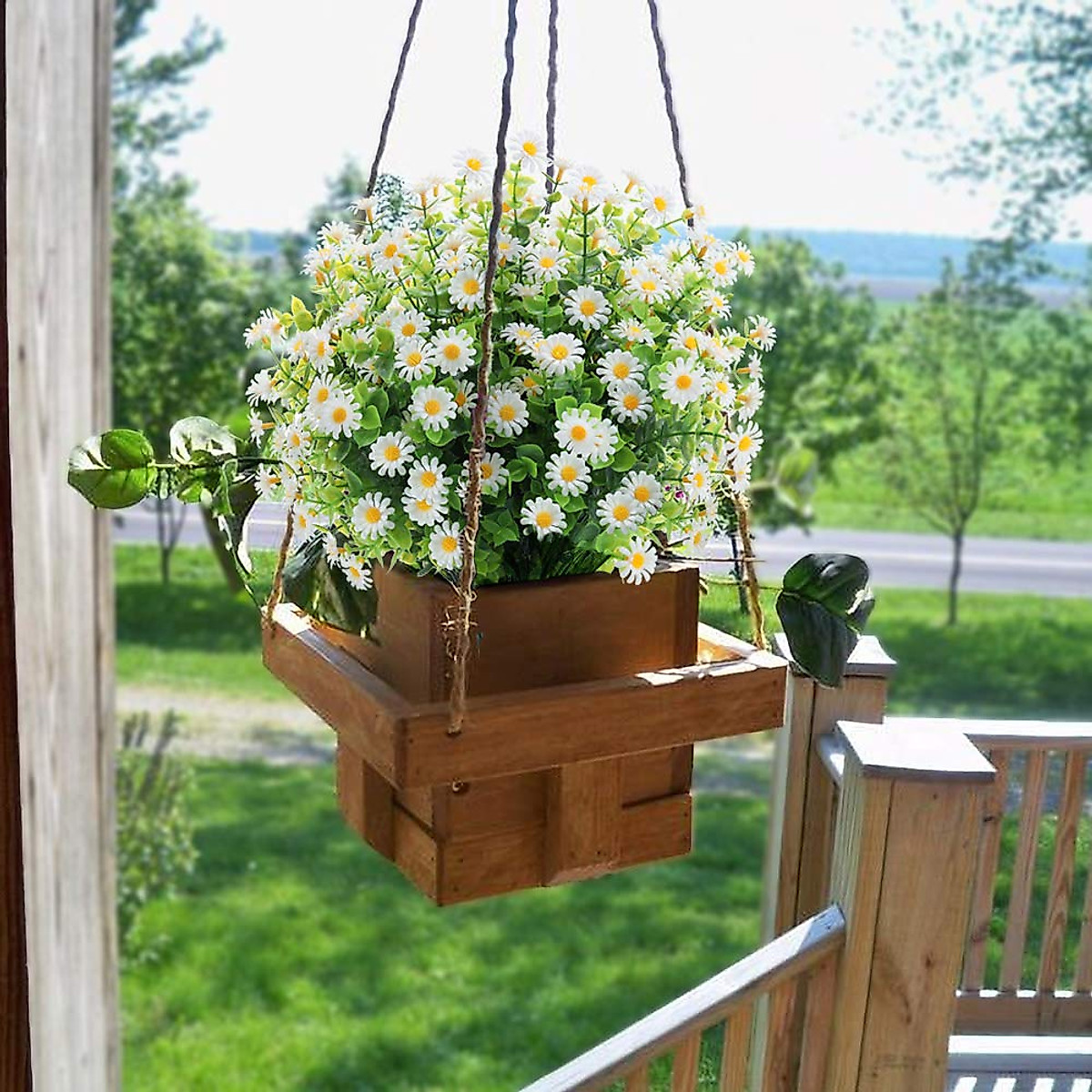 GREENRAIN 24 Bundles Artificial Daisy Flowers Outdoor Fake Flowers for Decoration No Fade Faux Plastic Flower Garden Porch Window Box Décor (White)