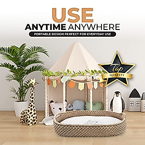 Handmade Baby Changing Basket with a Soft Changing Pad and Waterproof Cover, Cotton Moses Basket, Changing Table Topper for Dresser | Boho Bassinet, Boho Baby Changing Basket,Baby Lounger