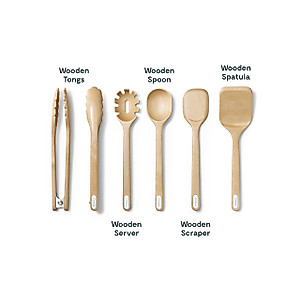 Caraway 14-Piece Kitchen Prep Set - Kitchen Knife Set & Wooden Utensil Set - Made With Premium German Steel Blades & FSC-Certified Birch Wood - Non-Toxic Materials - Includes Organizer - Cream