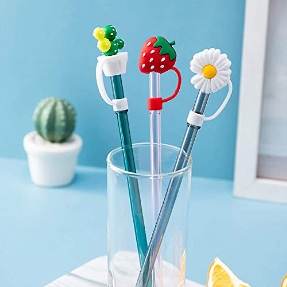 20 Pieces Straw Cover Cap Reusable Silicone Straw Toppers Drinking Straw Tips Lids for 8-10 mm Cute Straws Plugs (Not include Straw) Style1