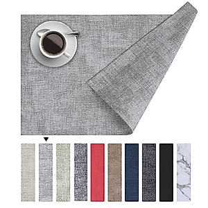 Homaxy Faux Leather Heat Resistant Placemats for Dining Table Set of 6, Waterproof Wipeable Washable PU Table Mats, Easy to Clean Anti-Slip Place Mats, 11.8" x 17", Light Grey