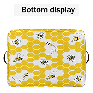 Cute Yellow Honey Bee Storage Basket Bin Geometric Honeycomb Collapsible Fabric Large Toys Storage Cube Box with Handles Closet Shelf Cloth Organzier for Nursery Kids Bedroom,15x11x9.5 in,1 Pack