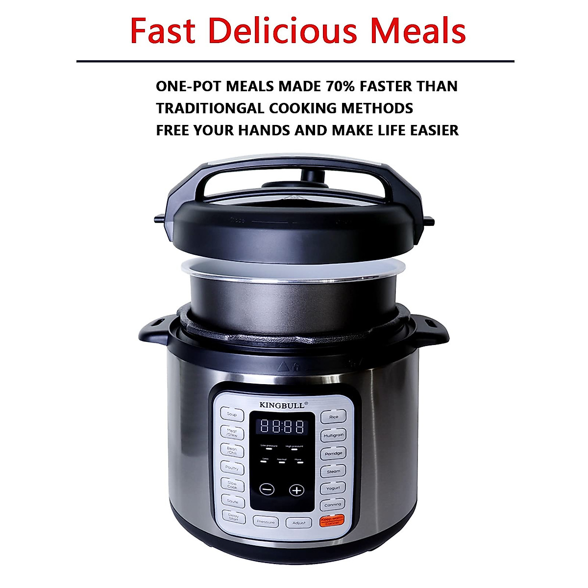 KINGBULL 12-in-1 Electric Pressure Cooker, Instant Multi-Use Non-Stick Pot, Slow Cooker, Rice Cooker, Steamer, Sauté, Yogurt Maker, Warmer &Delay Start,LED Screen& Manual(6QT)