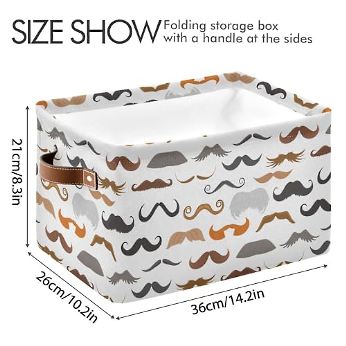 Emelivor Mustache Beard Face Storage Basket Bins Foldable Toy Baskets Organization with Handles Laundry Hamper for Office Bedroom Clothes Bedroom Living Room,1 pcs