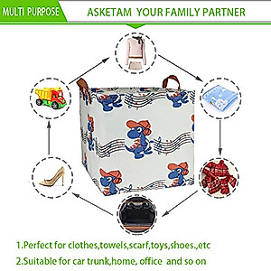 ASKETAM Square Canvas Collapsible Fabric Baby Toy Box Storage Bin Bedroom Decor Closet Kids Laundry Baskets Toy Organizer,Shelf Basket Nursery Storage,Gift Baskets(Music Dinosaur)