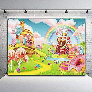 Colorful Rainbow Photography Backdrop Baby Shower Banner Decorations Cartoon Sweet Candy Lollipop Dessert Photo Background Boys Girls 1st Birthday Party Vinyl 5x3ft Photo Booth Studio Props