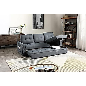 Vanacc Sofa with USB Charging Ports,Sleeper Sofa Couch for Living Room,Sleeper Sectional Sofa with Pull Out Bed,Futon Sofa Bed with Storage Chaise,Deep Seat Sofa (Grey)