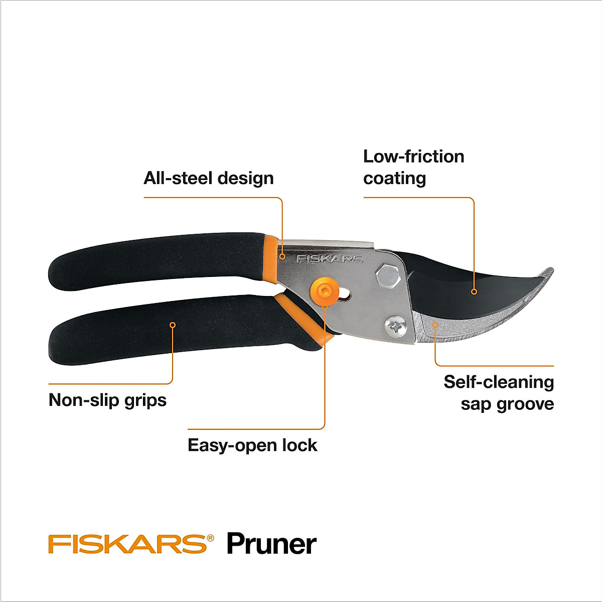 Fiskars Gardening Tools: Bypass Pruning Shears, Sharp Precision-ground Steel Blade, 5/8” Plant Clippers (91095935J)