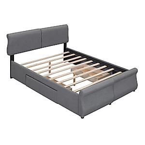 RUNWON Queen Size Upholstered Platform Bed Frame with Underneath 2 Storage Drawers and Comfortable Headboard for Kids Adults