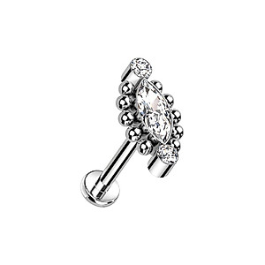 Pierced Owl F136 Implant Grade Titanium Internally Threaded Ball Outlined CZ Crystal Marquise Stud (16GA (1.2mm))