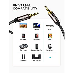 VIOY Aux Cable (6ft), [Copper Shell, Hi-Fi Sound] 3.5mm Male to Male Braided Auxiliary Cord Compatible with Headphone, Smartphone, Home/Car Stereo, Speaker, Echo & More………