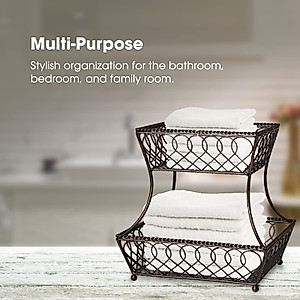 Gourmet Basics by Mikasa Loop and Lattice 2-Tier Metal Rectangular Fruit Storage Basket, 14-Inch, Antique Black