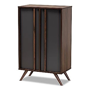 BOWERY HILL Two-Tone Gray and Walnut Finished Wood 2-Door Shoe Cabinet