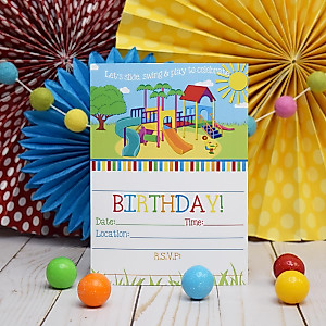 Party in the Park Playground Birthday Party Invitations, 20 5x7 Fill In Cards with Twenty White Envelopes by AmandaCreation