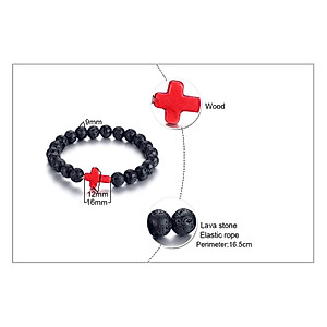 Fashion Month Volcanic Energy Lava Stone Black Red Cross Charm Bracelets for Women Men Yoga Beads Couple Jewelry Stretch