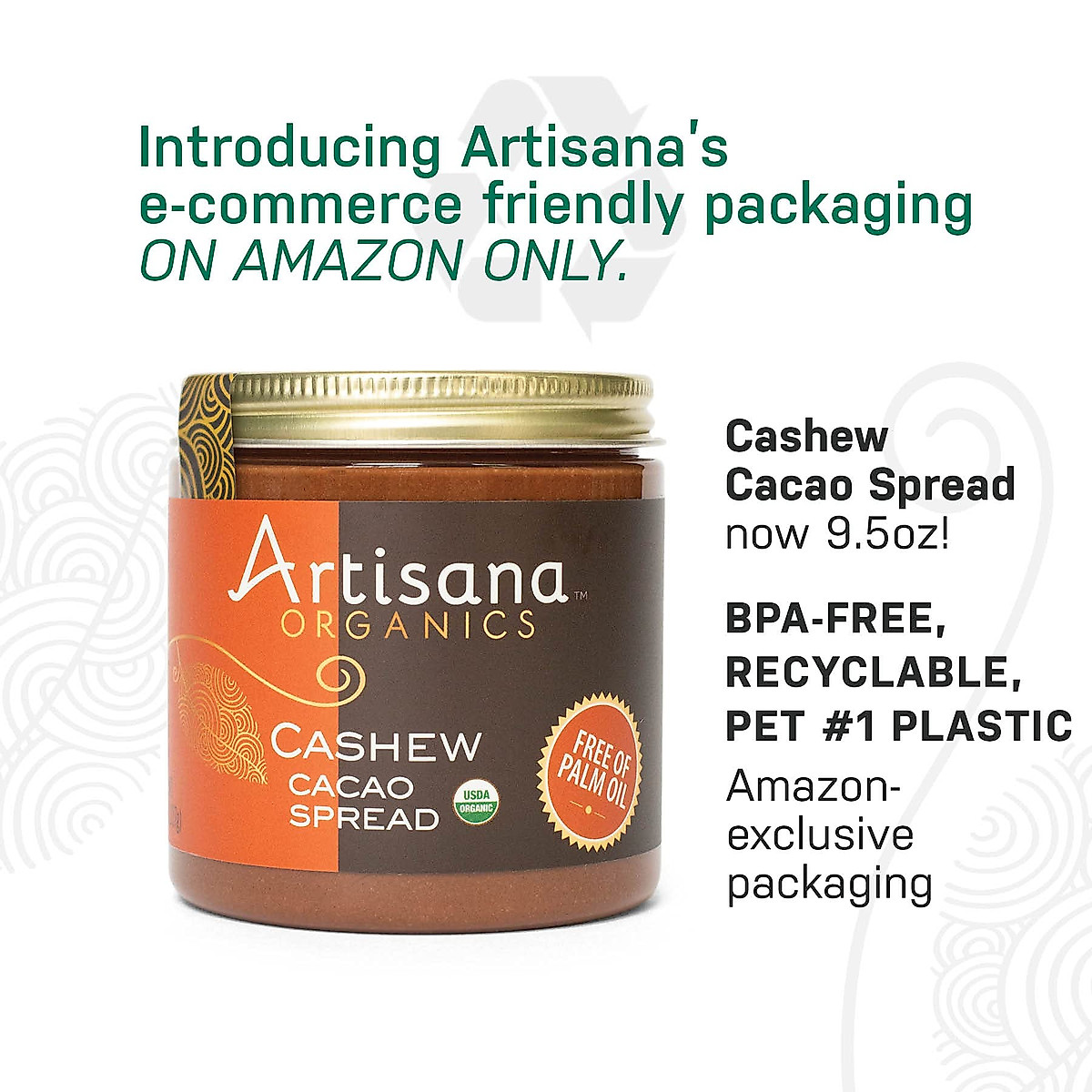 Artisana Organics Cashew Cacao Spread, 9.5oz | Sweetened with Coconut Sugar, No Palm Oil