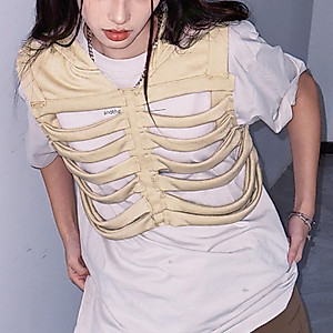 Mieeyali Women Y2K Skeleton Hoodies Vest Sleeveless Ghost Skull Pullover Sweatshirt Shirts Halloween Clothes Streetwear (Skeleton Hoodies Vest Brown, L)