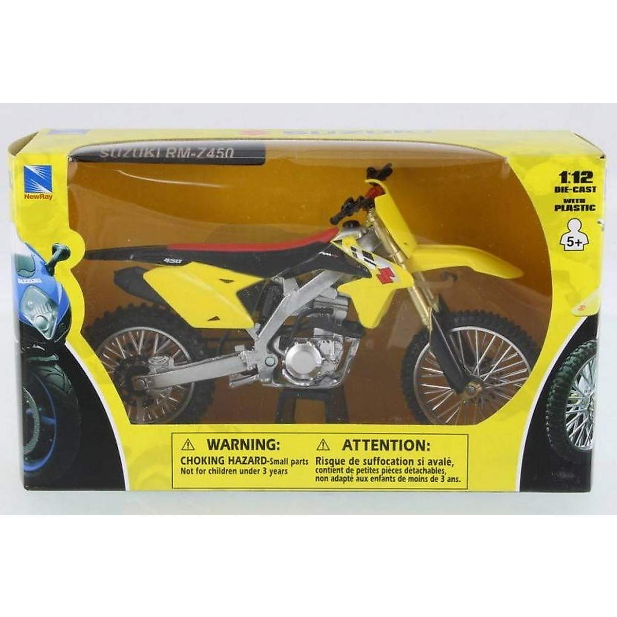 New-Ray 1/12 Suzuki RM-Z450 2014 Suzuki Motocross/Off-Road Bike, Yellow, (57643)