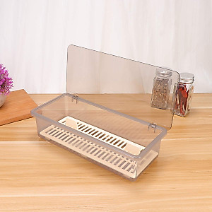 Cabilock Utensil Organizer for Kitchen Drawers Kitchen Cutlery Tray Chopsticks Dryging Rack Kitchen Drawer Organizer with Lid and Drainer Plastic Utensil Storage Container with Cover (Black) Flatware Organizer