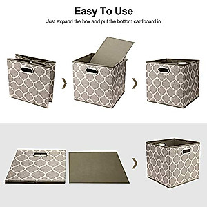 HSDT Storage Cubes Bins Fabric 13x13 Inch Brown Storage Boxes Foldable Storage Baskets Printed Cloth Collasible Storage Inserts Cube for Organizing,QY-SC01-6