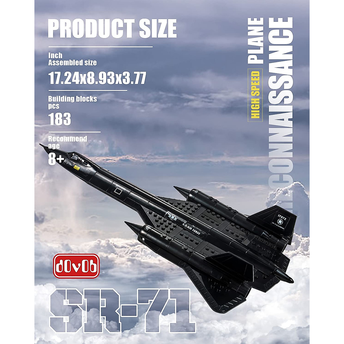 dOvOb Military SR-71 Reconnaissance Blackbird Air Force Building Block Set (183 Pieces), Aircraft Jet Building and Military Toys Gifts for Kid and Adult
