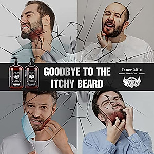 Beard Wash and Conditioner Set (Large 17 oz each), New Beard Growth Formula with Biotin Argan & Jojoba Oils, Smooth Soften Strengthen, Beard Shampoo w/Beard Oil Conditioner Gifts for Men