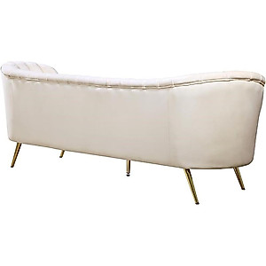 Meridian Furniture Margo Collection Modern | Contemporary Velvet Upholstered Sofa with Deep Channel Tufting and Rich Gold Stainless Steel Legs, Cream, 88" W x 30" D x 33" H