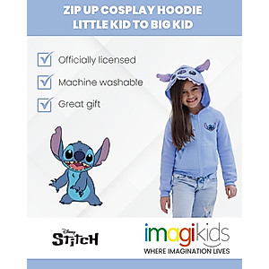 Disney Lilo & Stitch Little Girls French Terry Zip Up Cosplay Hoodie Blue 6