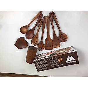 MEMIKAMBO Wooden Kitchen Cooking Utensils, Nonstick Kitchen Utensil Set, wooden utensils for cooking,Wooden Spoons Cooking Utensil Set Non Scratch Natural Teak Wooden Utensils for Cooking(16 PIECES)