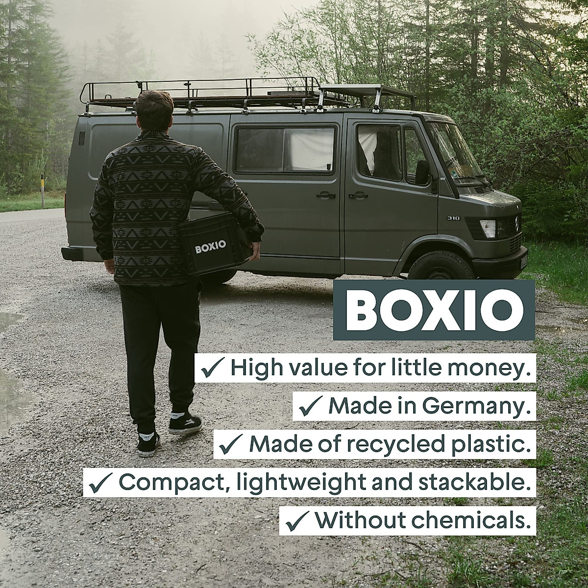 BOXIO – Solo Up: Storage Box – Euro Box 15.7" x 11.8" x 4.7" – Perfect Plastic Transport Box for Camping, Boat or Garden – Stackable with Other Euro Containers and Stacking Boxes