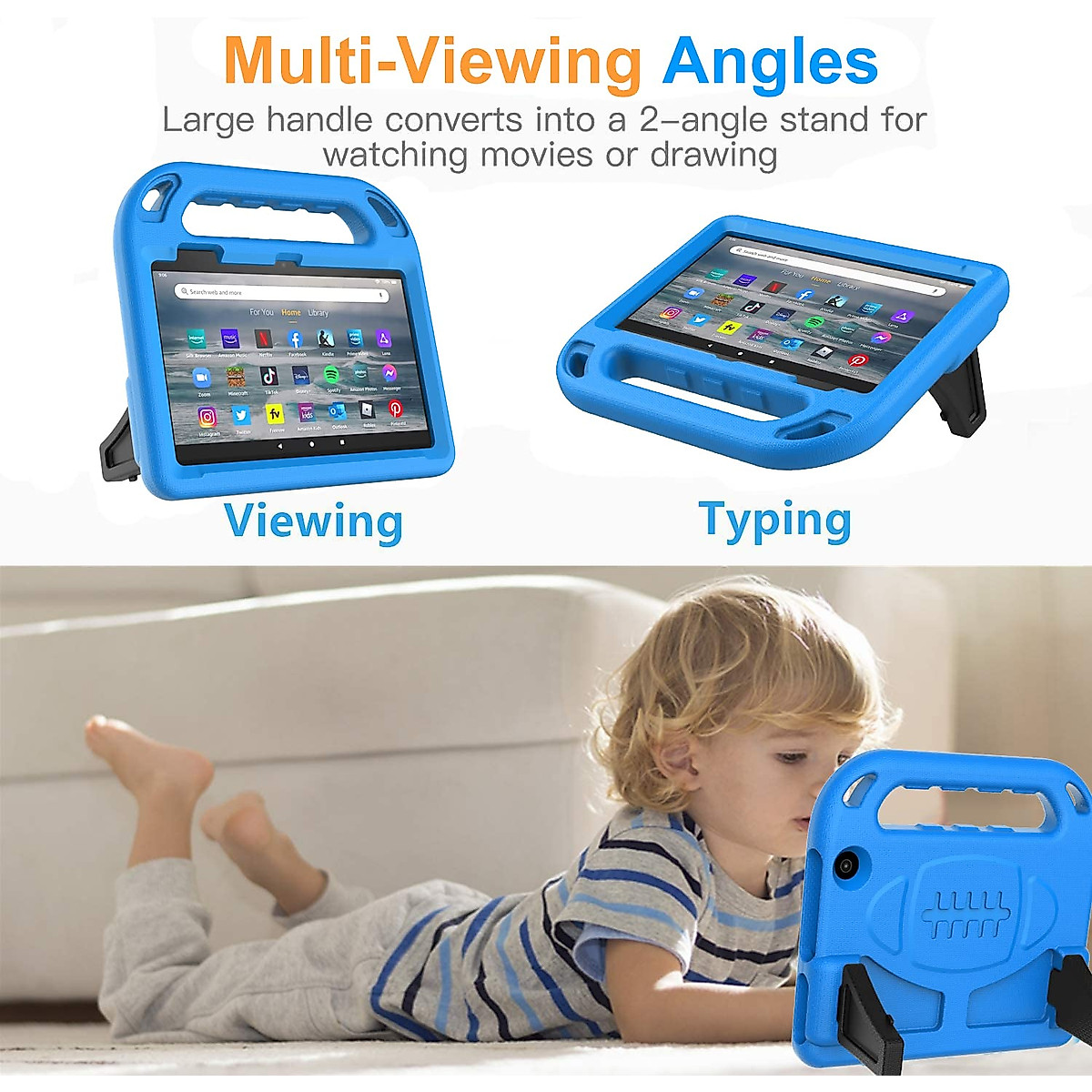 BMOUO Kids Case for All New Fire 7 Tablet (12th Generation,2022 Release), Fire 7 Tablet Case, Fire 7 2022 Case, Shockproof Handle Stand Kids Case for Amazon Fire 7 Tablet 2022 Latest Model 7", Blue