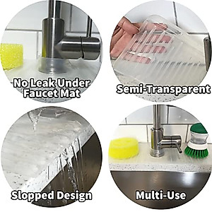 Hermands Kitchen Faucet Splash Guard For Sink - Semi - Transparent Backsplash Sink Mat - Faucet Drip Catcher Silicone - Kitchen Sponge Holder for Sink - Kitchen Sink Splash Guard Behind Faucet