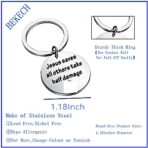 BEKECH Dragons Game Inspired Gift Role Playing Funny Jesus Saves All Others Take Half Damage Keychain DM Dragon D20 Dice Gift RPG Gamer Gift (silver)