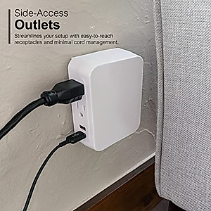 GE Pro 5-Outlet Extender with 2 USB Ports, Surge Protector, Side Access, Wall Tap Adapter, 3-Prong, 860 Joules, 2.4 AMP/12 Watt Ultra-Charge, Warranty, UL Listed, White, 39670