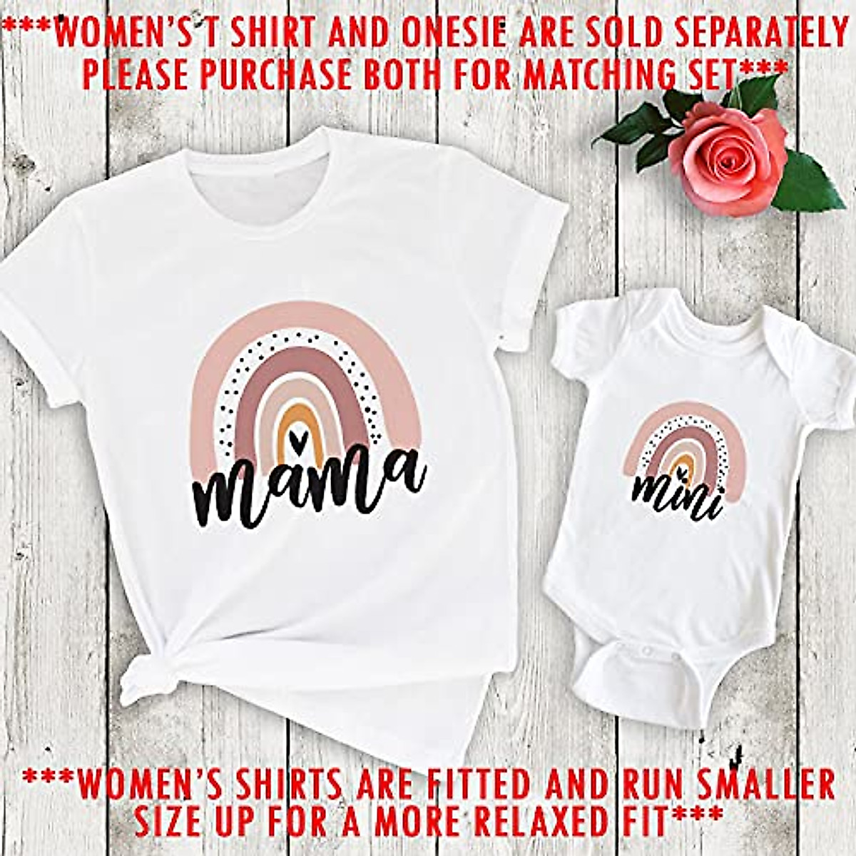 Mommy and Baby Matching Outfits Rainbow Cute T Shirt Mama Mini Bodysuit onsie Family Photoshoot (Large)