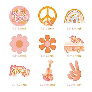 Kirako 45 Pcs Groovy Retro Hippie Cutouts Bulletin Board Decorations Set Pink 60’s Hippie Bus Peace Sign Daisy Flower Boho Rainbow Wall Decals for Classroom Nursery Baby Shower Girl’s Birthday Party