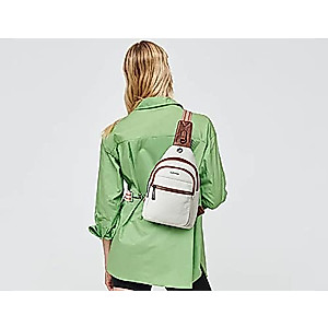 LATMAP Sling Bag For Women Faux Leather Anti Theft Small Casual Daypack Backpack Fanny Pack Crossbody Chest Bags Purse Waterproof Beige