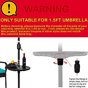 Sundale Outdoor Adjustable Umbrella Table, Portable Round Table Tray with Umbrella Hole, for Beach Patio Garden Poolside 20in Dia