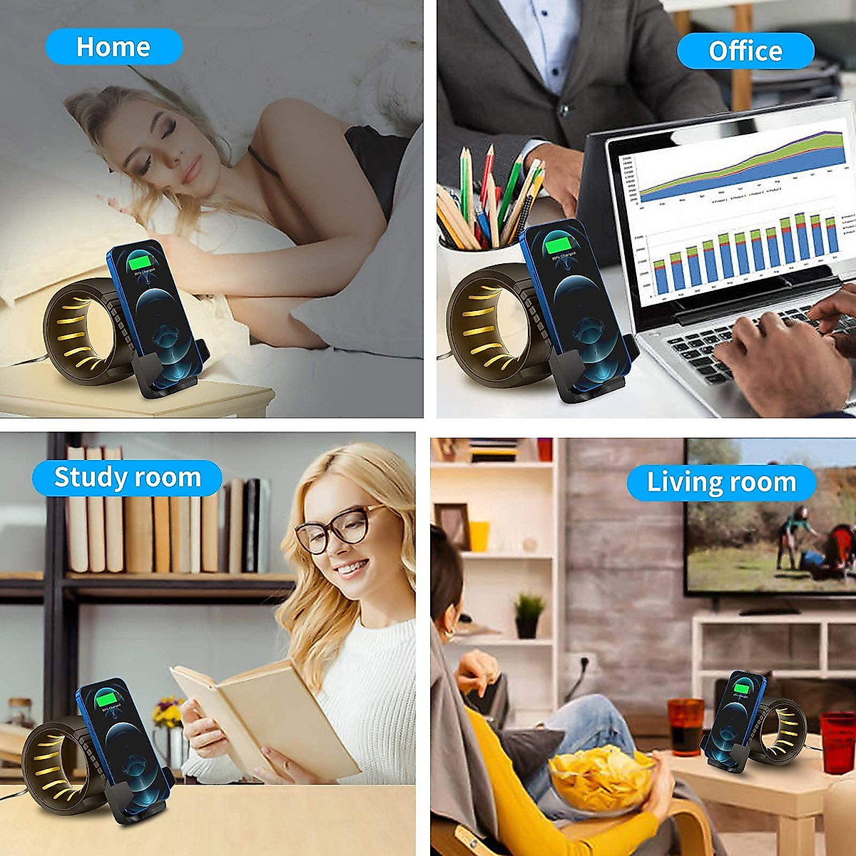 LED Desk Lamp with Wireless Charger, Dimmable Table Lamp with 3 Level Brightness, Cute Beside Lamp , Night Light for Living Room, College Dorm, Office