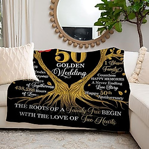 MUCHNEE 50th Anniversary Blanket Gifts, Gift for 50th Wedding Anniversary, 50 Golden Wedding Anniversary Couple Gifts for Husband Wife Dad Mom Grandparents Blanket Throws 60"x50", 50 Years of Marriage