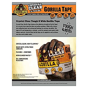 Gorilla Crystal Clear Repair Duct Tape Tough & Wide, 2.83" x 15 yd, Clear, (Pack of 1)